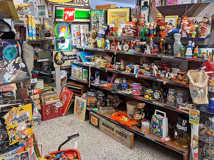 Mid-century modern furniture meets vintage kitsch in a display that interior designers dream about and minimalists have nightmares over.