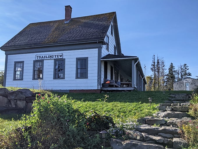 Trailing Yew offers simple accommodations in a historic setting, where rocking chairs await sunset admirers.