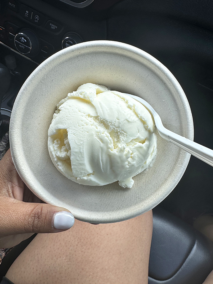 Vanilla ice cream that reminds you why classics never go out of style. Simple perfection served in a car—because some treasures can't wait.