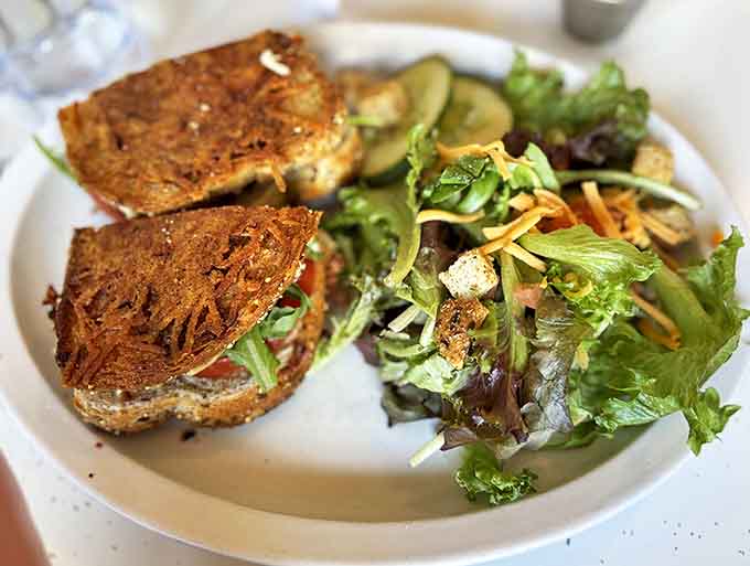 Vegetable sandwiches elsewhere apologize for lacking meat. This one &ndash; with its crispy exterior and garden-fresh fillings &ndash; demands respect and gets it.