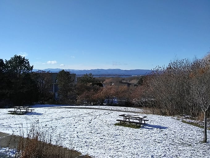 Winter transforms Overlook Park into a snow-dusted wonderland. Cold fingers are a small price to pay for this pristine panorama.
