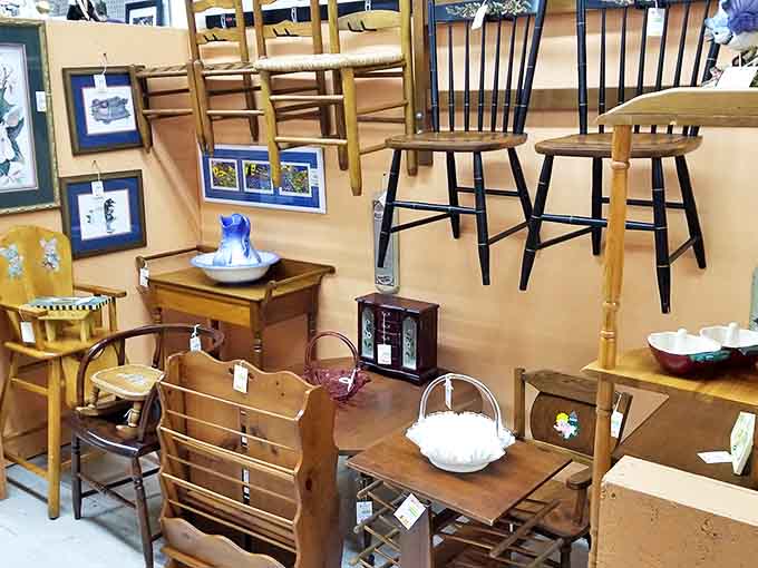 Wooden chairs and tables showcase craftsmanship from an era when furniture was built to last generations. Your great-grandchildren could still be arguing over who inherits these beauties.