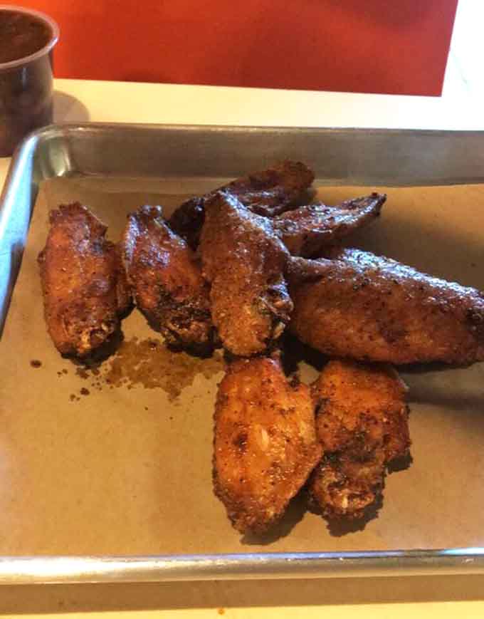 Wings with a gorgeous mahogany finish show that ZZQ's smoking skills extend beyond the usual suspects.