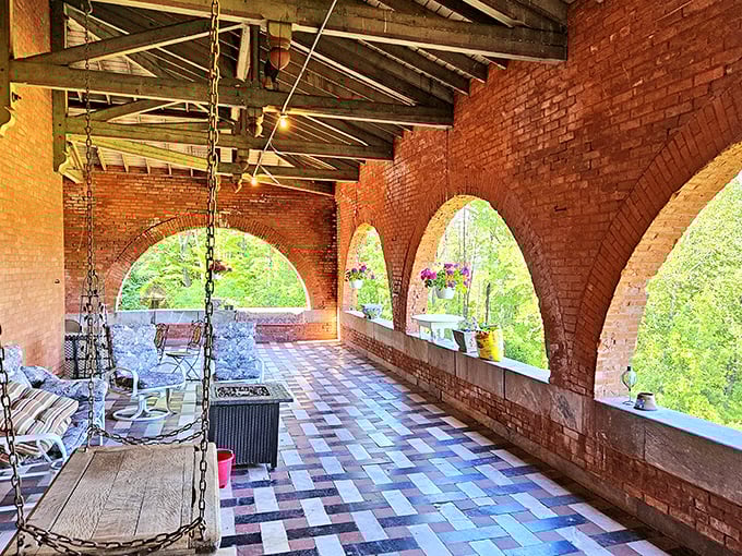 The covered veranda offers peaceful views of the grounds &ndash; a perfect spot for contemplation or perhaps encountering a spectral visitor.
