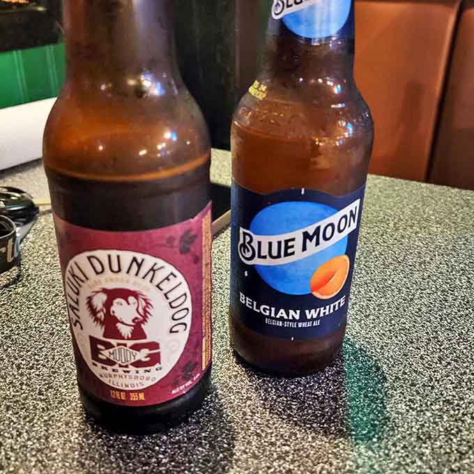 Cold beers standing at attention, ready to wash down all that crispy, golden deliciousness like the heroes they are.