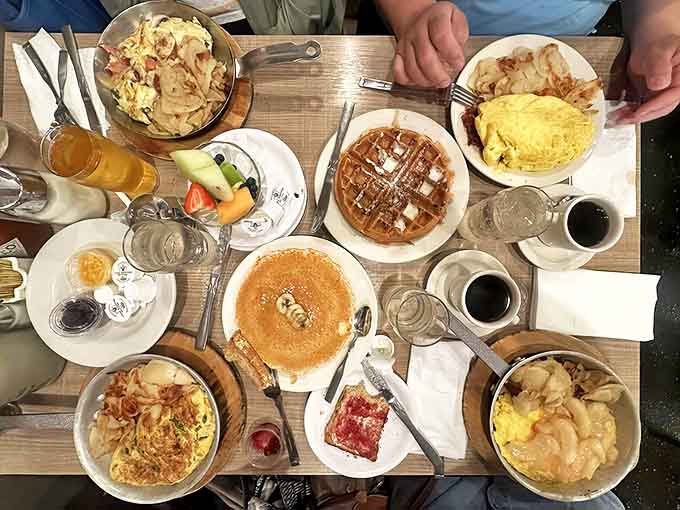 Tables full of happy people and plates full of happiness; this is what breakfast democracy looks like in action.