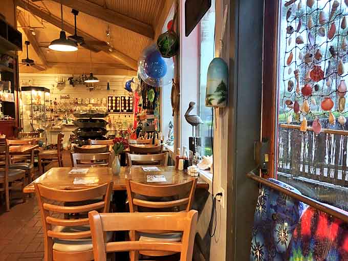 The caf&eacute; area offers a moment of respite, where you can contemplate your candy purchases while sipping coffee under wooden ceiling fans.