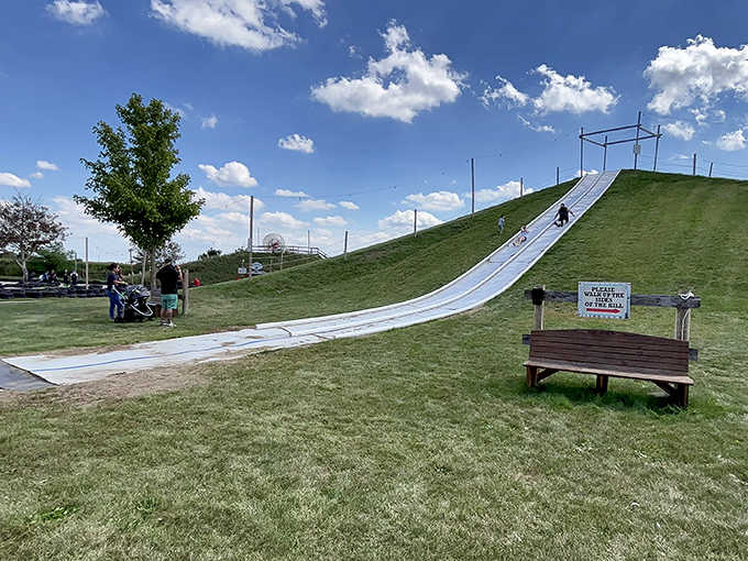 The giant slide delivers equal parts thrill and nostalgia &ndash; proving that gravity remains the most reliable source of entertainment.