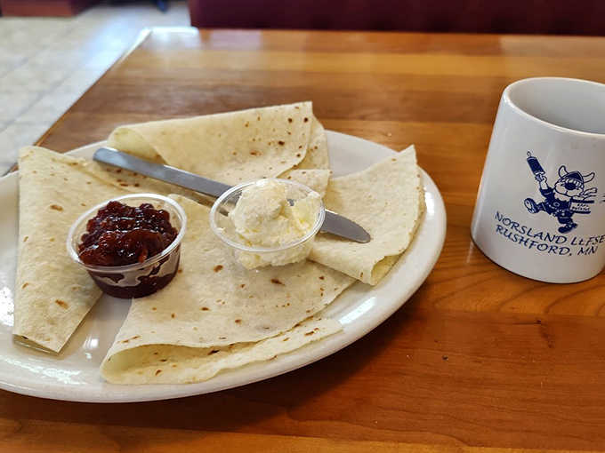 Traditional lefse with lingonberry jam and butter &ndash; so simple, yet somehow more satisfying than foods requiring molecular gastronomy.