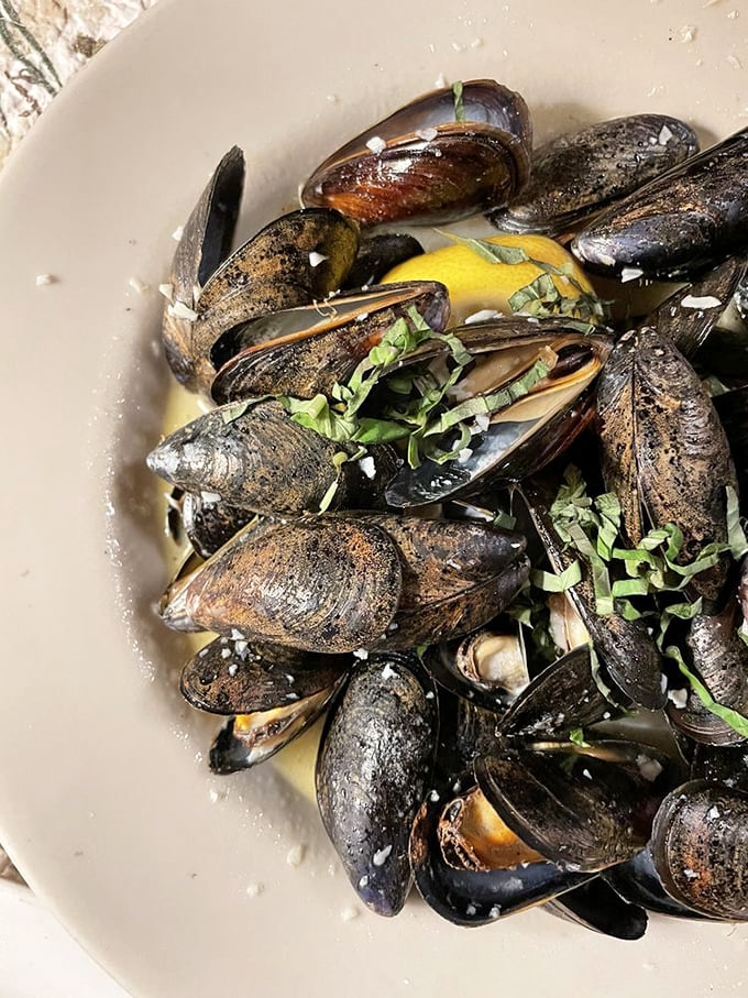 Fresh mussels bathed in a fragrant broth &ndash; each shell opens to reveal a treasure of the sea worth discovering.