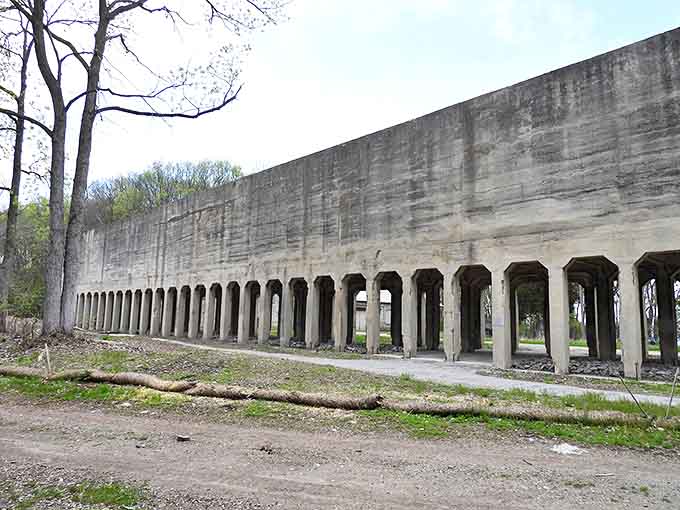 Industrial cathedral: The massive stone crusher stands as a monument to human ambition, its concrete columns creating a geometric forest.
