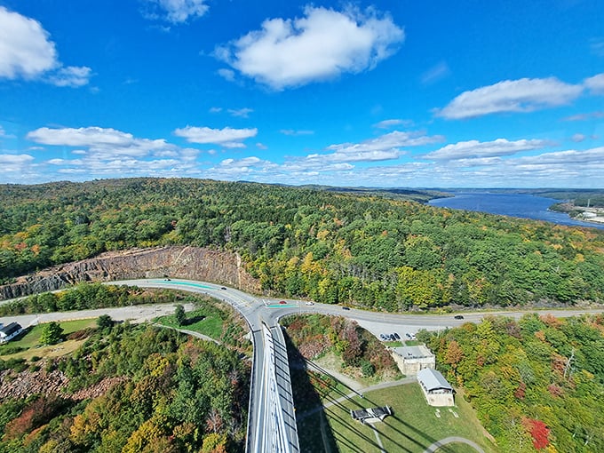 Marvel at the stunning bird&rsquo;s-eye view you get of the lush Maine forest and sparkling river from this soaring bridge.