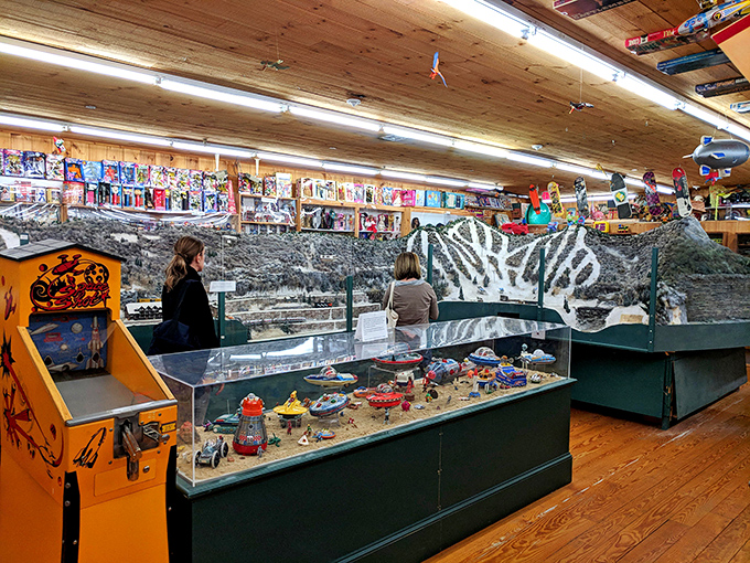 This miniature wonderland showcases a detailed model train layout where time stands still in a perfect American small town.