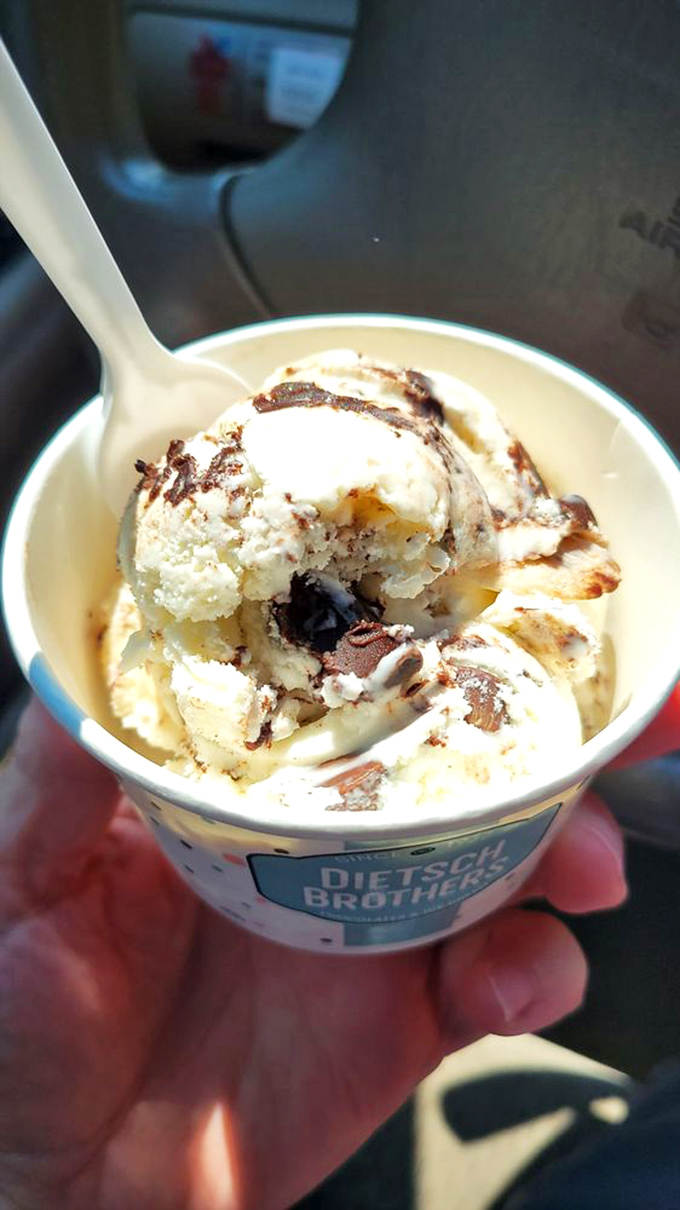 Moose tracks ice cream &ndash; where chocolate and peanut butter play hide-and-seek in vanilla forests, and everyone wins the game.