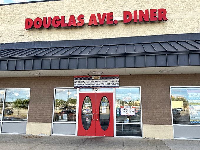 The clean, modern exterior of Douglas Avenue Diner brings contemporary style to classic diner comfort food in Racine.