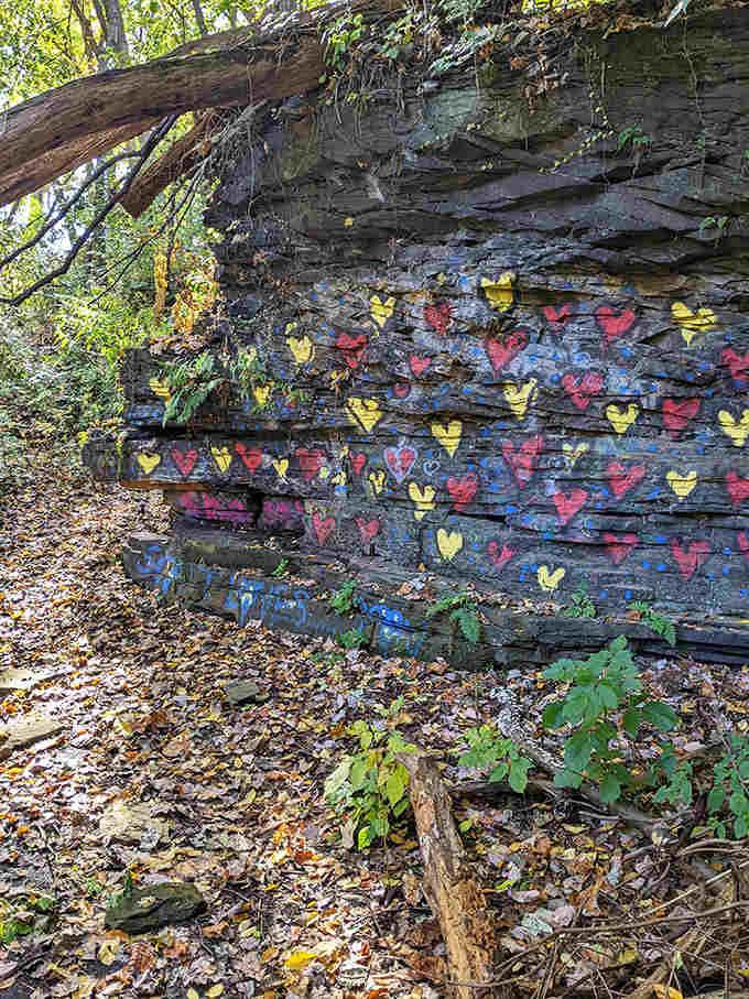 Love literally rocks at Ambler Heights, where painted hearts transform cold stone into a colorful testament to human connection.