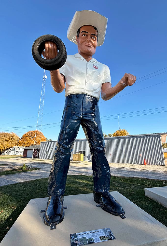 The Phillips 66 Cowboy once lassoed customers into gas stations, now he's roping in museum visitors with that vintage charm.