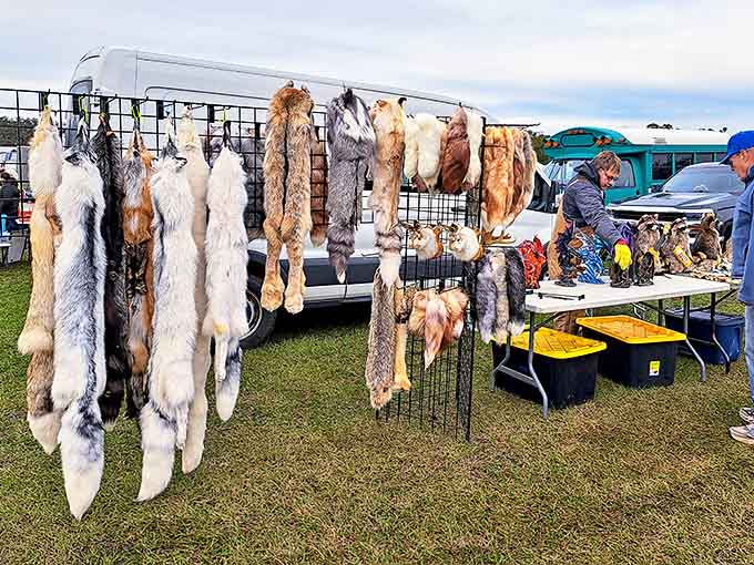 Nature's textures on display &ndash; these animal furs represent Florida's hunting tradition, though modern shoppers might prefer them as photography props.