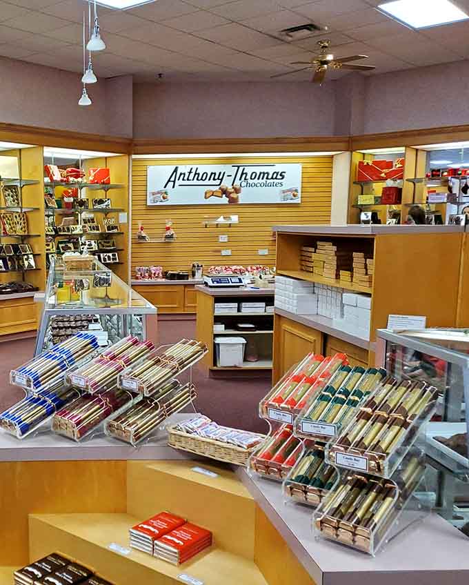Another angle reveals even more temptation &ndash; colorful candy displays that make choosing just one treat mathematically impossible.