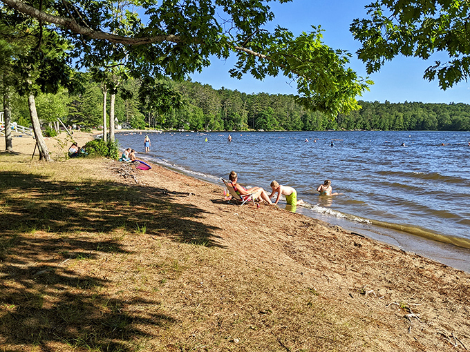 The beach beckons on a perfect blue-sky day, with just enough fellow visitors to create atmosphere without crowds.