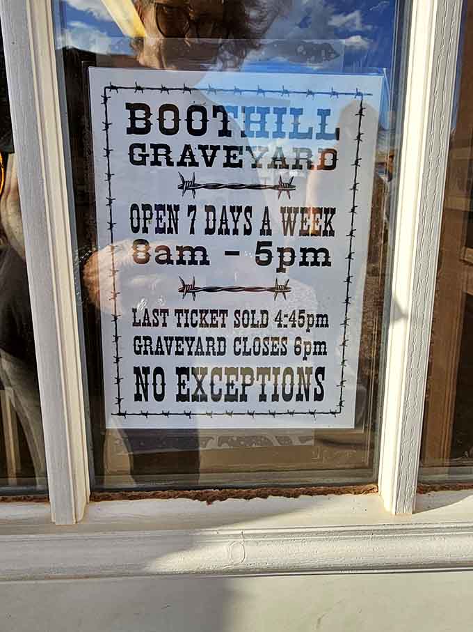 No exceptions means business: arrive before 4:45 PM or risk missing out on some of history's best epitaphs.