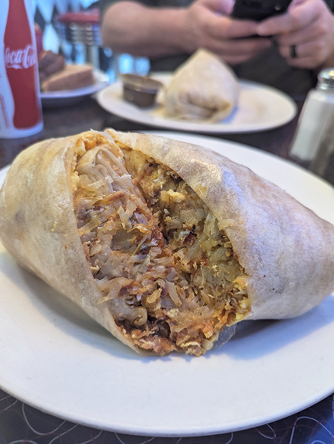 The breakfast burrito &ndash; where morning favorites conspire together inside a warm tortilla blanket, creating a portable feast that requires both hunger and ambition.