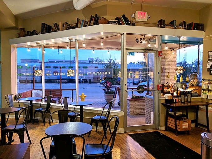 Those floor-to-ceiling windows let you watch the world go by while you're inside enjoying coffee that's infinitely better than the world outside.