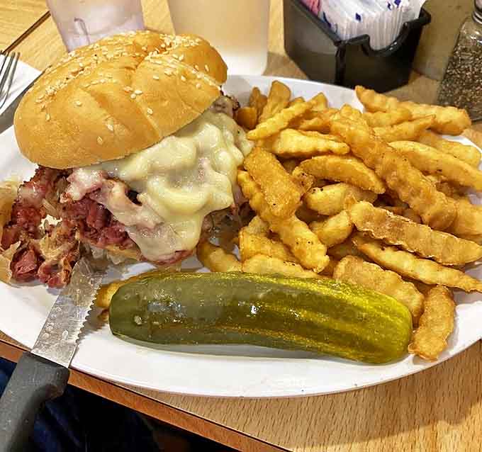 The Reuben burger doesn't just cross culinary boundaries &ndash; it demolishes them with melted Swiss and a symphony of flavors.