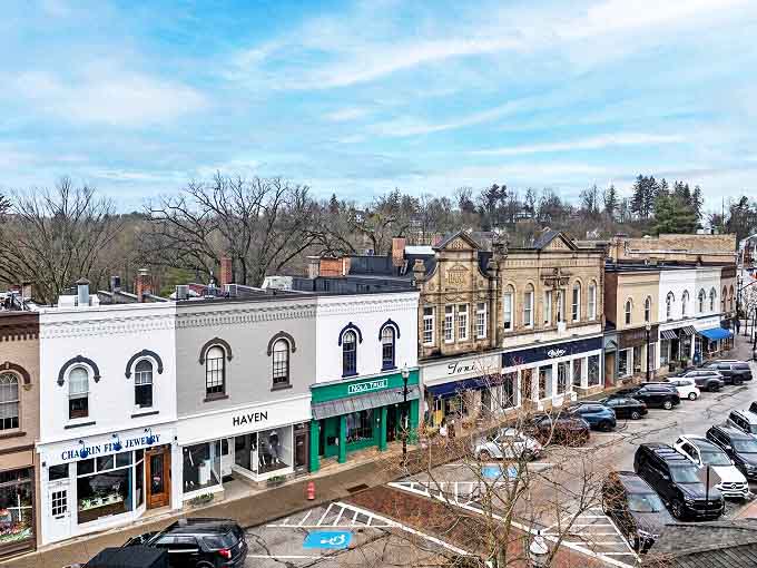 Downtown: Chagrin Falls' downtown vista showcases perfectly preserved architecture where modern businesses thrive in historic shells&mdash;the ultimate architectural recycling program.