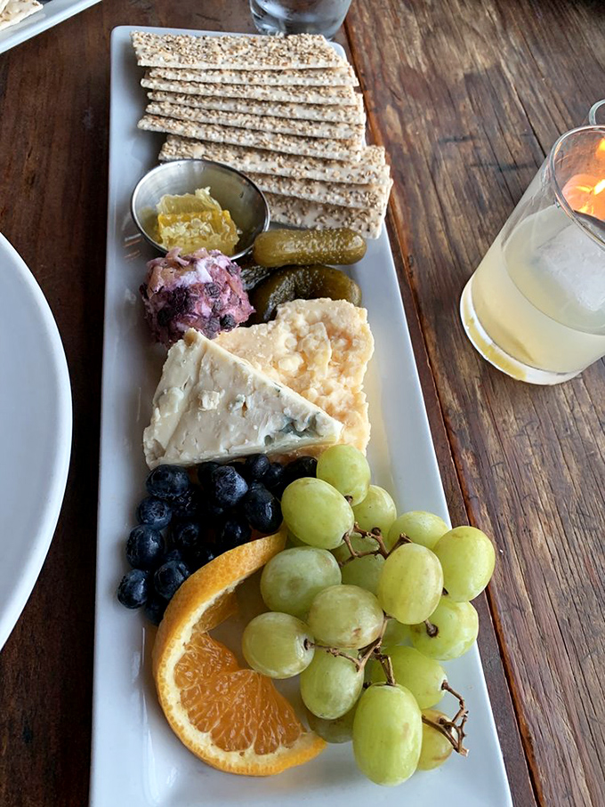 The Vermont cheese plate offers a delicious education in local artisanal cheese-making, complete with honeycomb, fruit, and house-made crackers.