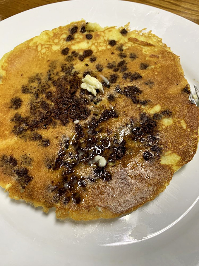 This chocolate chip pancake isn't just breakfast&mdash;it's therapy on a plate, with melty morsels creating pockets of joy.