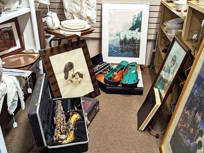 That saxophone probably played jazz standards in smoky clubs while the artwork captured moments when Instagram meant something completely different.