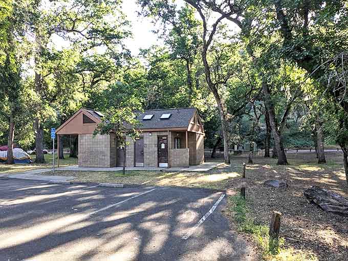 These aren't your typical campground facilities &ndash; the thoughtfully designed restrooms blend seamlessly with the natural surroundings while providing essential comforts.