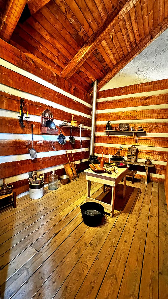 The fort's kitchen tools tell stories of hearty meals prepared over open flames &ndash; no microwave dinners on the frontier!