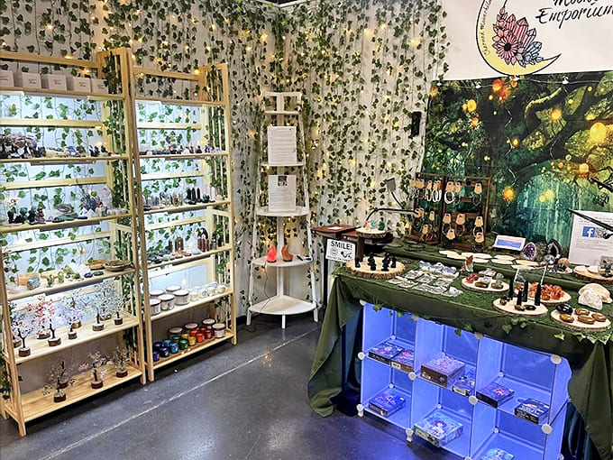 A magical forest of sparkling treasures where artificial vines create the perfect backdrop for crystal trees. Mother Nature meets glam rock in the best possible way!