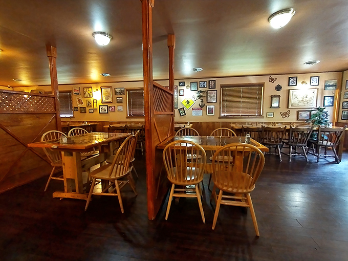 The dining room's warm wooden glow creates an atmosphere where strangers become friends over shared appreciation of smoky, saucy delights.