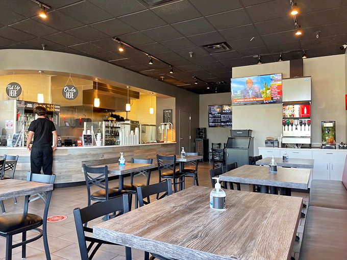 The dining area offers a comfortable, no-nonsense atmosphere where the focus remains squarely on the food where it belongs.