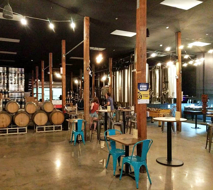 Wooden beams and industrial chic create the perfect backdrop for serious beer appreciation and pizza consumption.