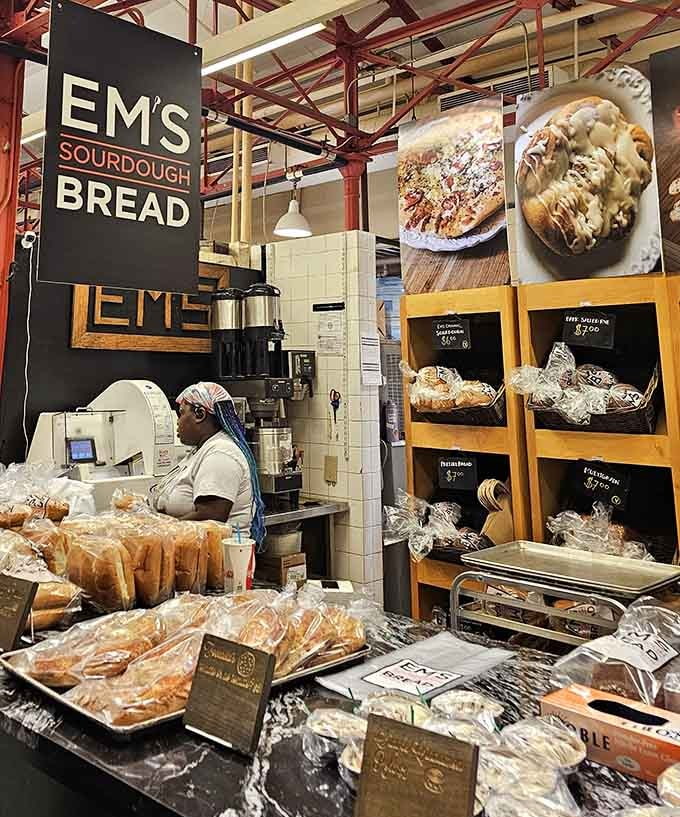 At Em's Sourdough Bread, loaves are displayed like trophies, their golden crusts practically begging to be torn apart and devoured.