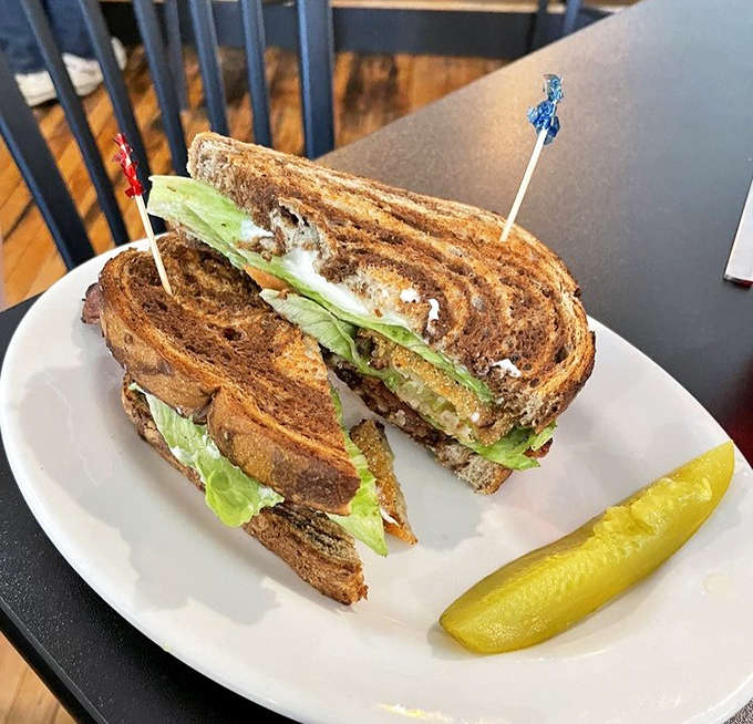 The Fried Green Tomato BLT elevates lunch to an art form &ndash; crispy, tangy, and savory notes dancing together between toasted rye.