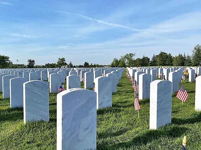 Great Lakes National Cemetery's solemn beauty reminds visitors of service and sacrifice &ndash; white markers standing in perfect formation under Michigan skies.