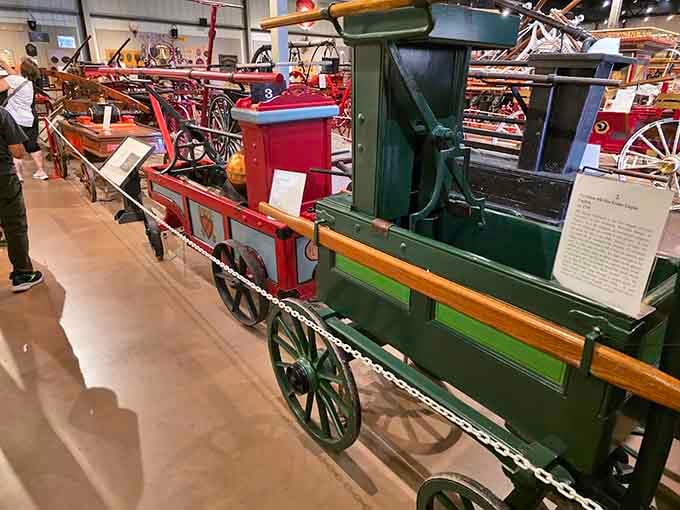 This antique steam-powered engine looks impossibly complex with its maze of pipes and gauges, yet it represented cutting-edge technology in its day.