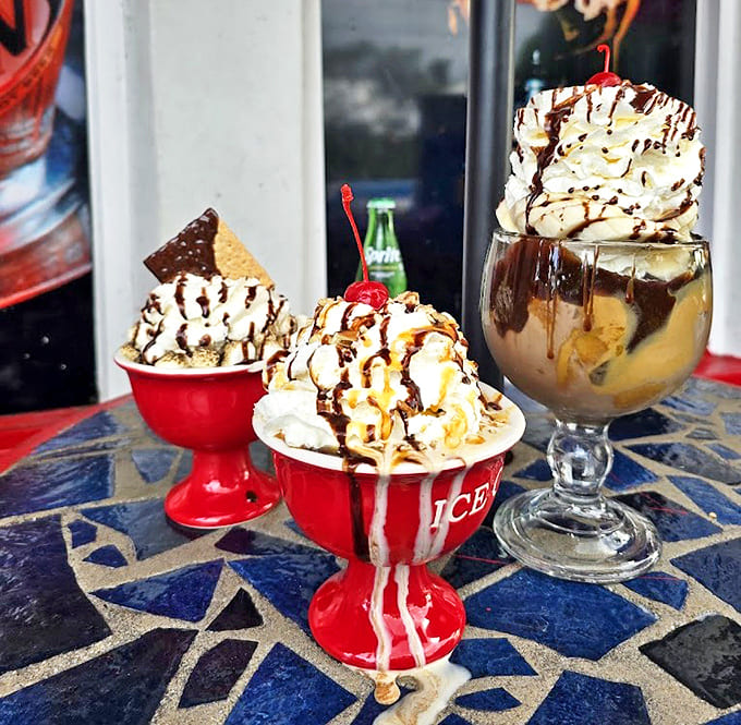 A trio of sundaes standing at attention &ndash; like the Three Tenors of dairy, each one singing a different sweet aria.