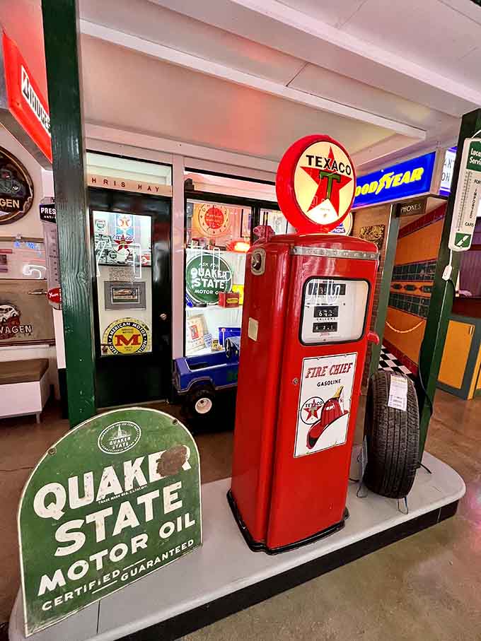 This restored gas pump and signage combo will make classic car enthusiasts misty-eyed remembering when filling up was an experience, not a chore.