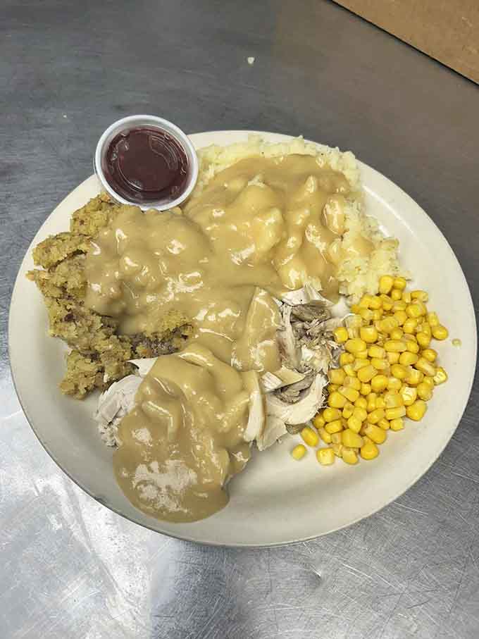 A turkey dinner that looks like Thanksgiving decided to show up on a random Tuesday, and we're not complaining.