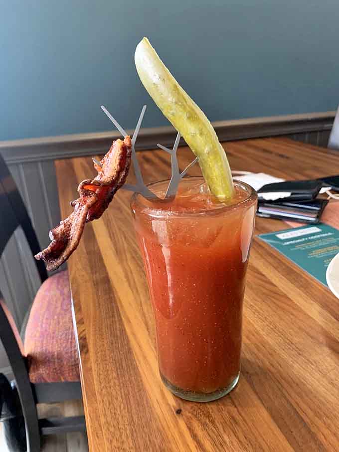 A Bloody Mary garnished with bacon and pickle is basically a meal in a glass, and we're here for it.