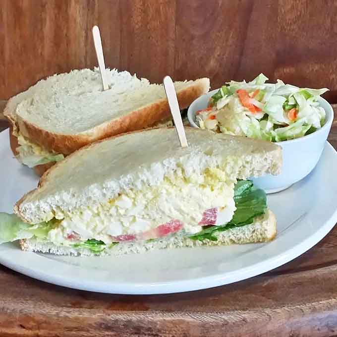 The egg salad sandwich gets the respect it deserves here, with perfectly seasoned filling and crisp lettuce creating a lunch that's both nostalgic and delicious.