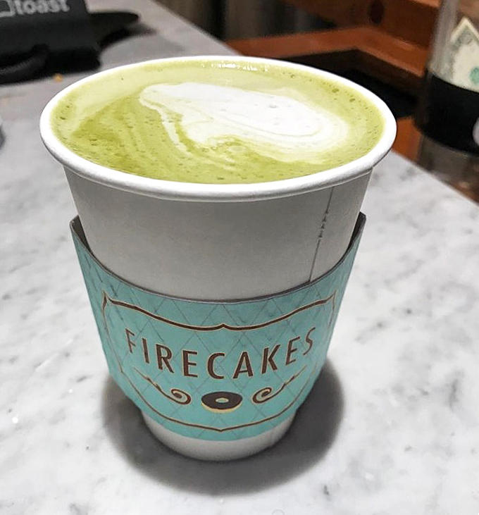 That matcha latte in the signature blue-trimmed cup is both Instagram-worthy and actually delicious, a rare combination in modern food culture.