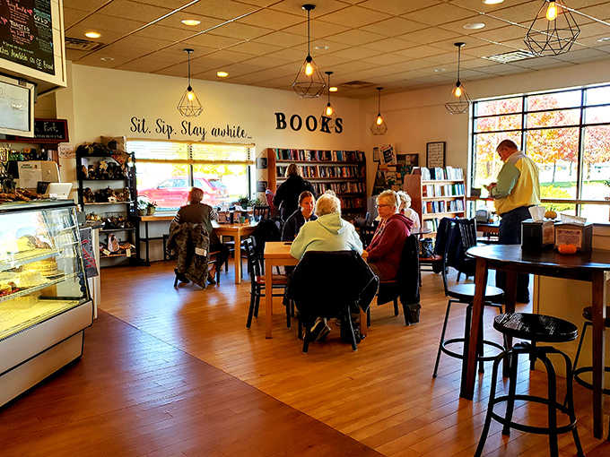 The true heart of Middle Fork: Customers gathering around tables, proving that in the digital age, community still happens face-to-face.