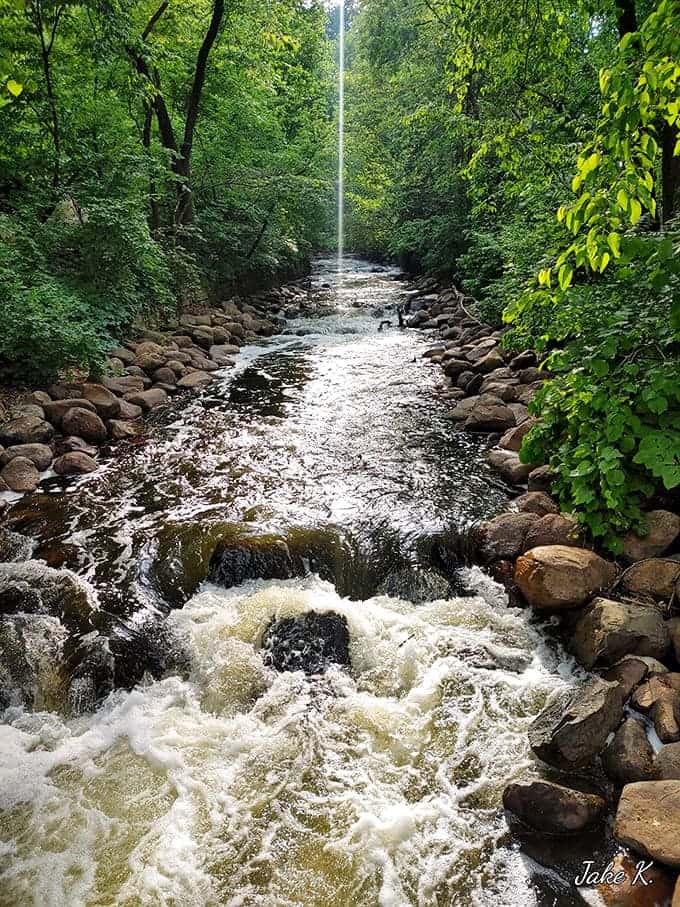 Summer brings rushing water and lush greenery, turning the falls into a cool oasis perfect for escaping the heat of a Minnesota July.